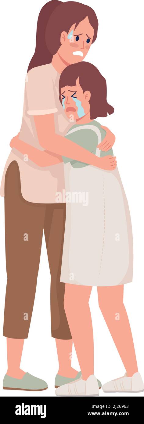 Scared mom and daughter semi flat color vector characters Stock Vector ...