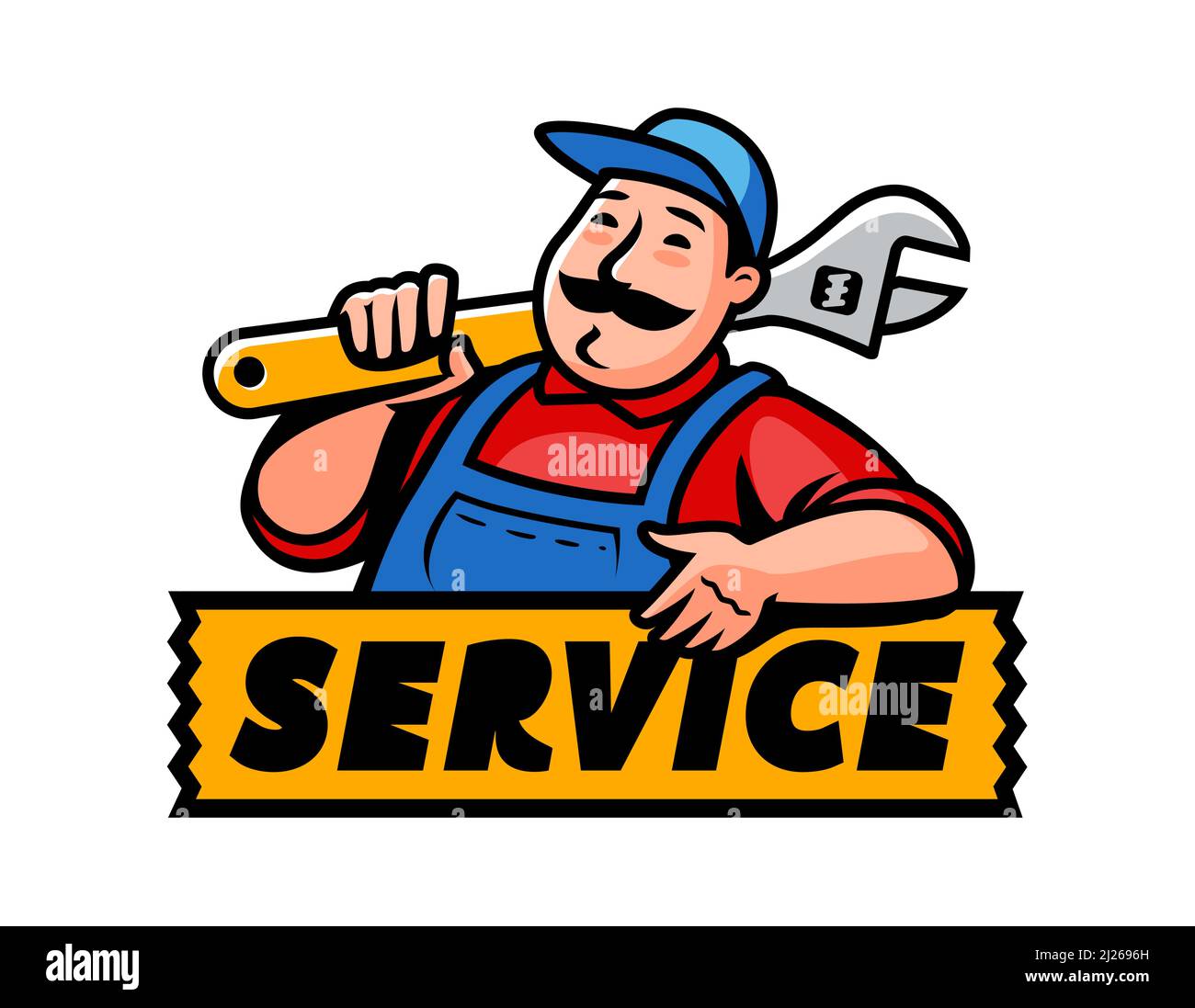 Construction worker with wrench or tool. Service repair, plumbing work ...