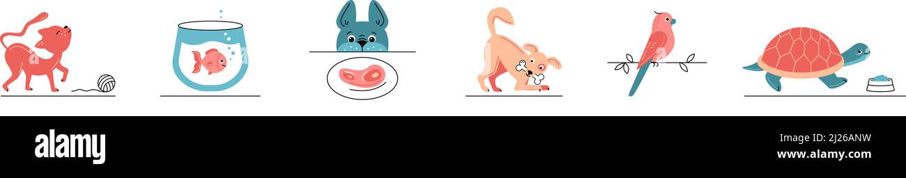 Vector illustration of cartoon pets icons on white background Stock ...