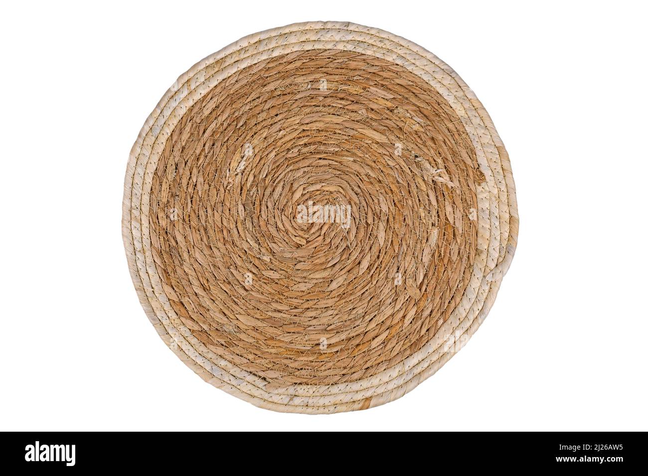 Top view of round weave wicker placemat on white background Stock Photo ...