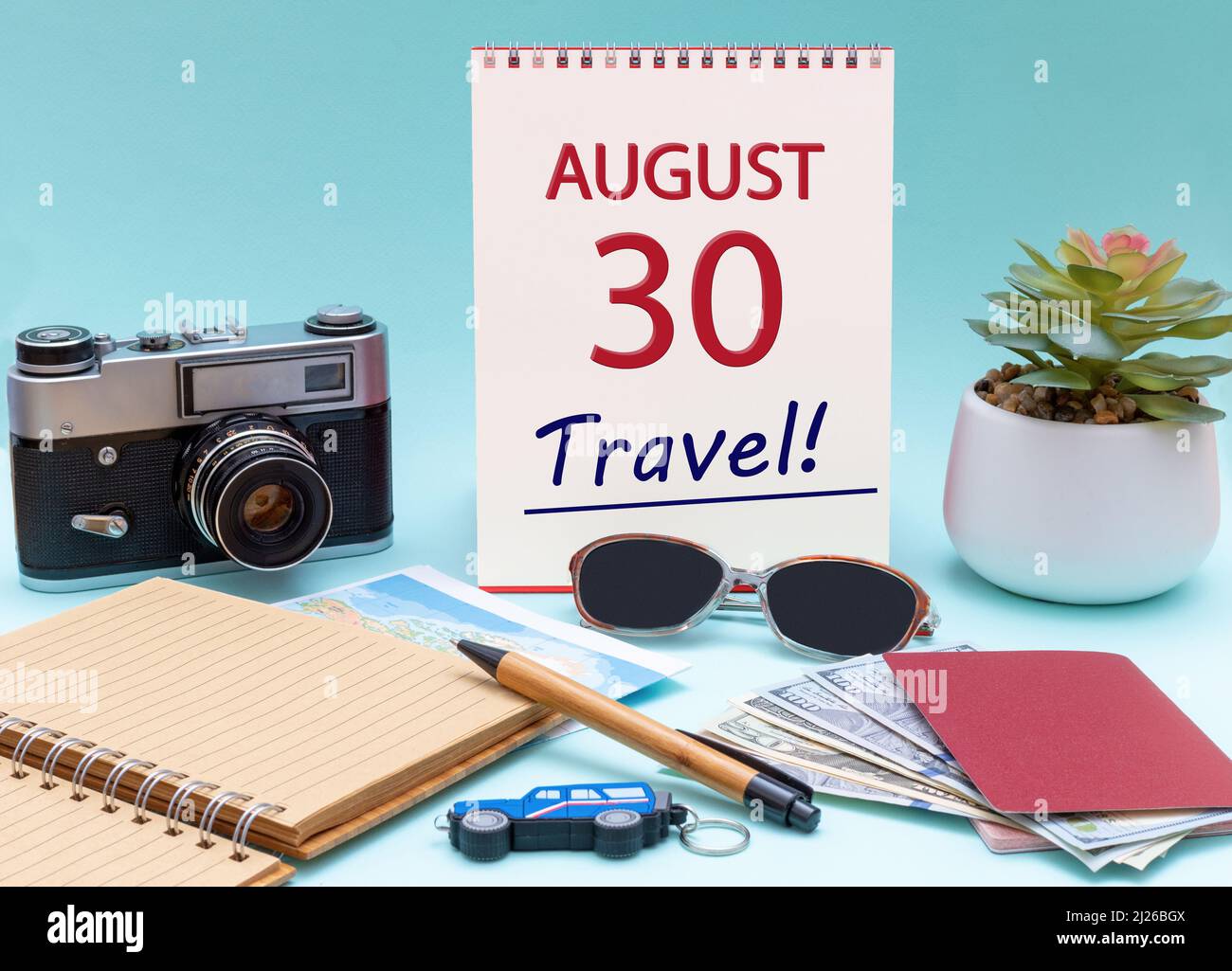 30th day of August. Travel planning, vacation trip - Calendar with the ...