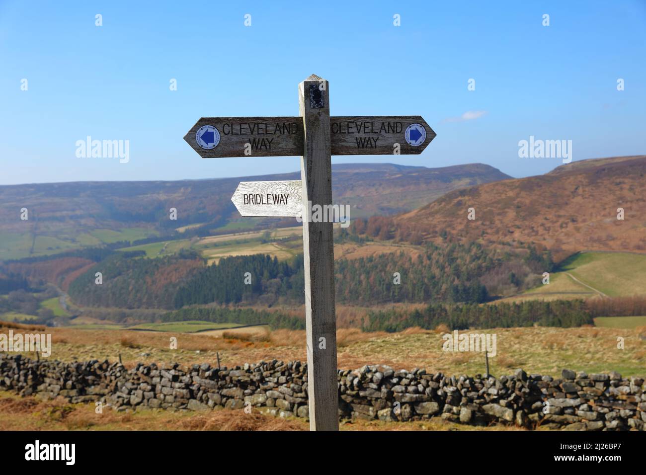 Wooden Bridleway Sign showing the Cleveland Way long distance footpath ...