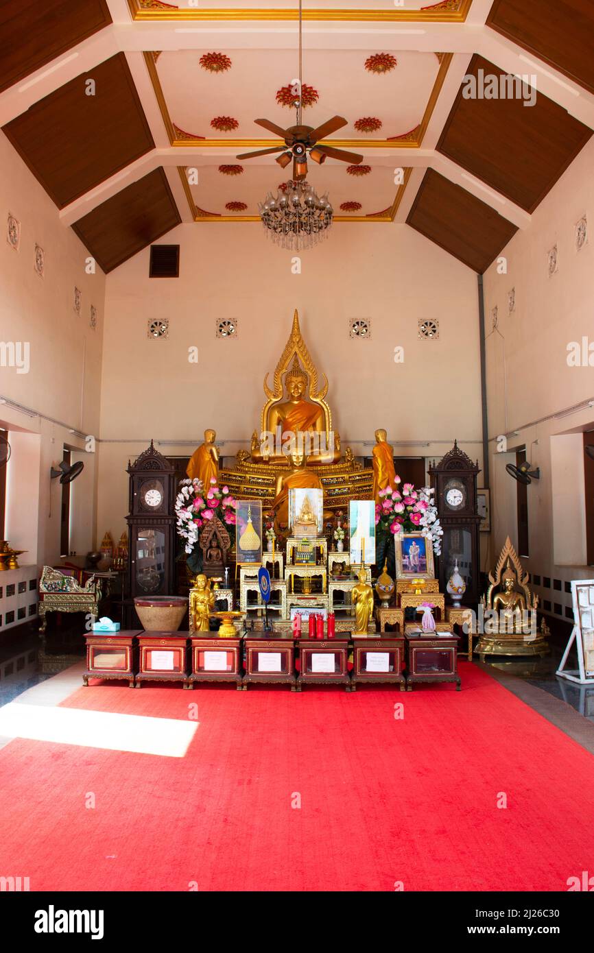 Ancient buddha statue in antique old ubosot for thai people and foreign ...