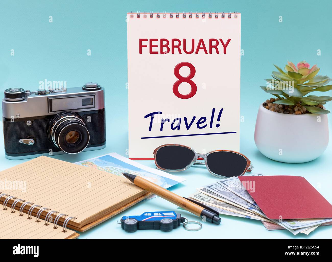 8th day of February. Travel planning, vacation trip - Calendar with the ...