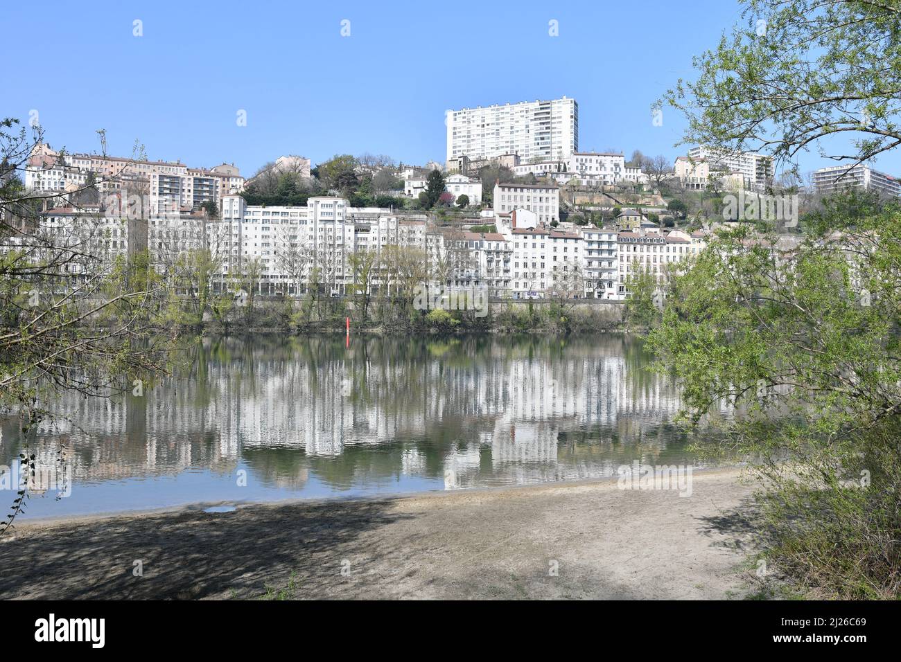 Beautiful picture of the hill of the Croix Rousse reflected in the ...