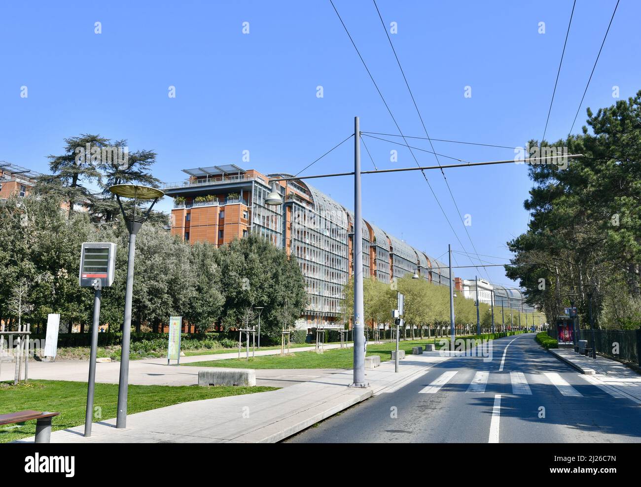 Spring day at the Cite Internationale of Lyon located next to the "Parc ...