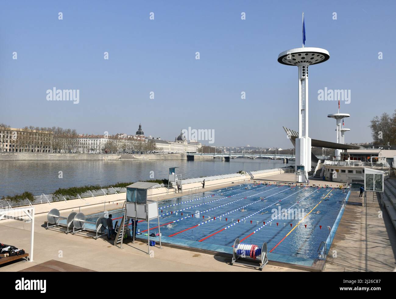 The public pool Centre Nautique Tony Bertrand at the Rhone quays of ...
