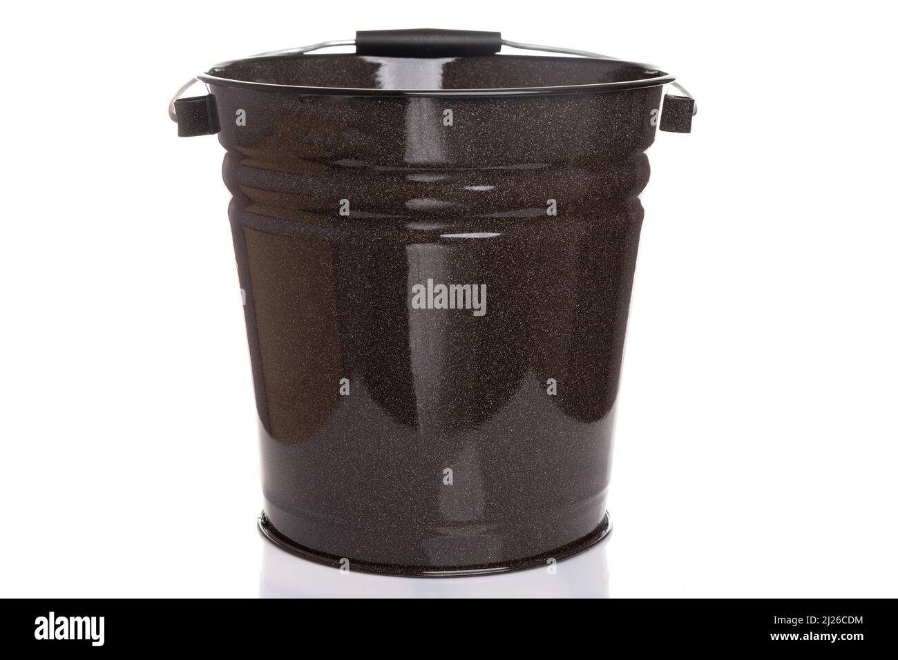 new metal brown enameled bucket with a lid on a white isolated ...