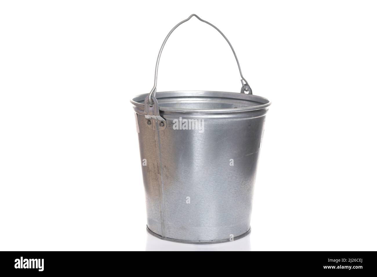 metal galvanized stainless steel bucket with a handle on a white ...