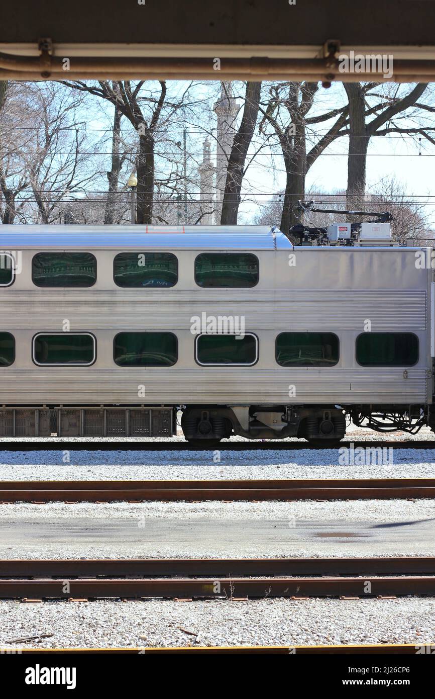 Railroad tracks at the local public train station Stock Photo - Alamy