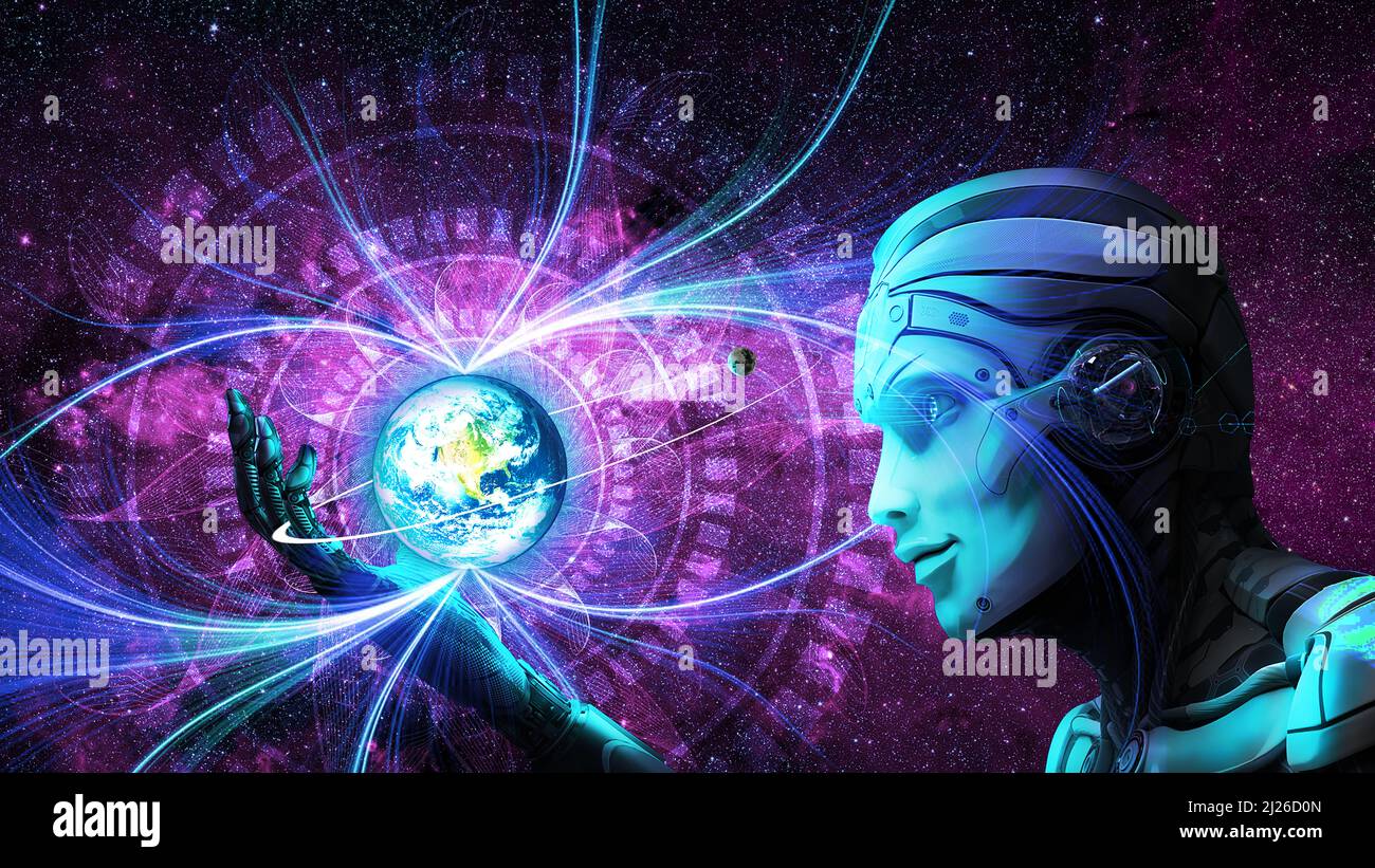 Titel: Visionary Psychedelic Robot Looking On Earth In Universe ...