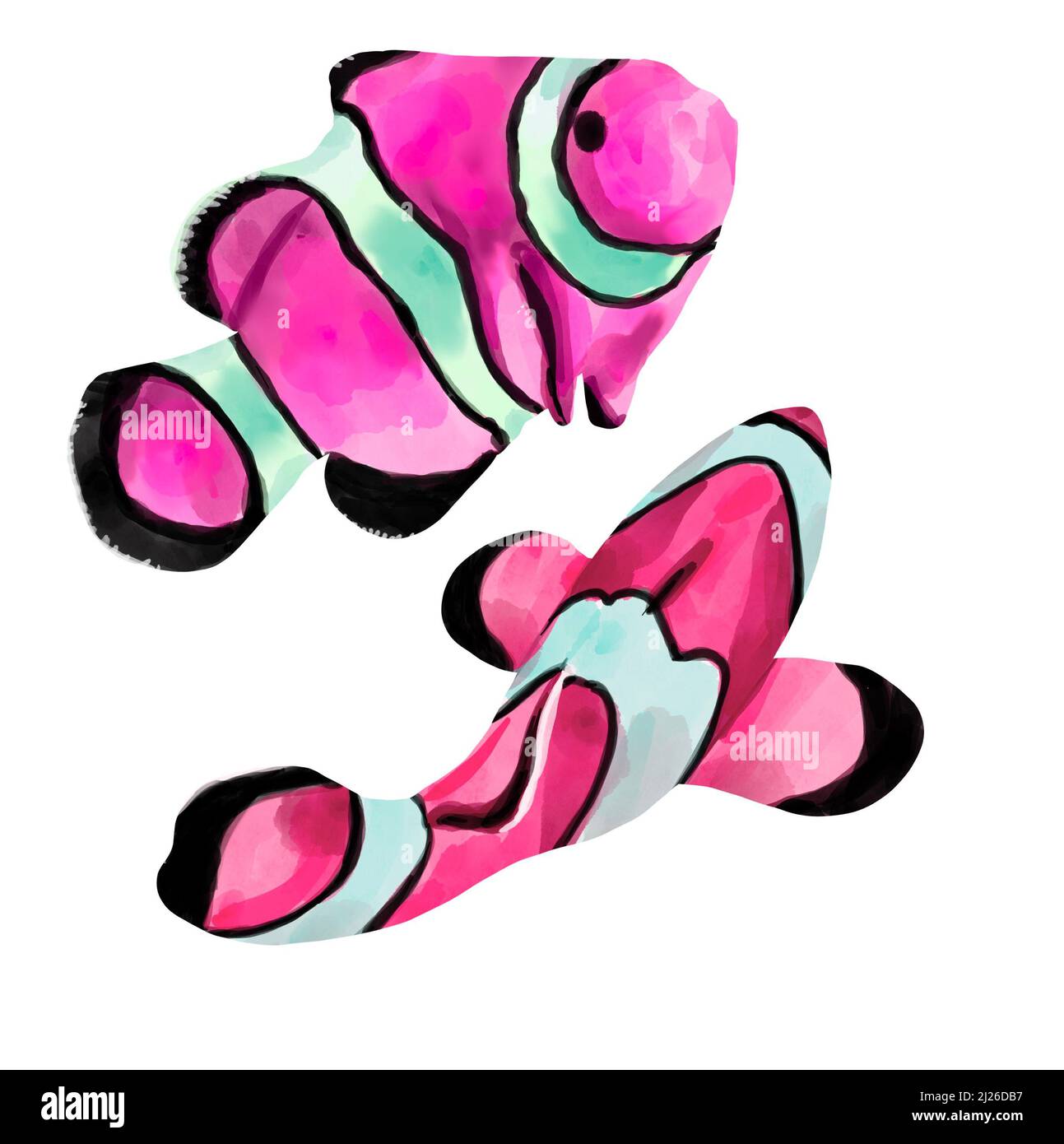 Watercolor Bright neon fish. Clownfish. variegated bright fish Stock ...