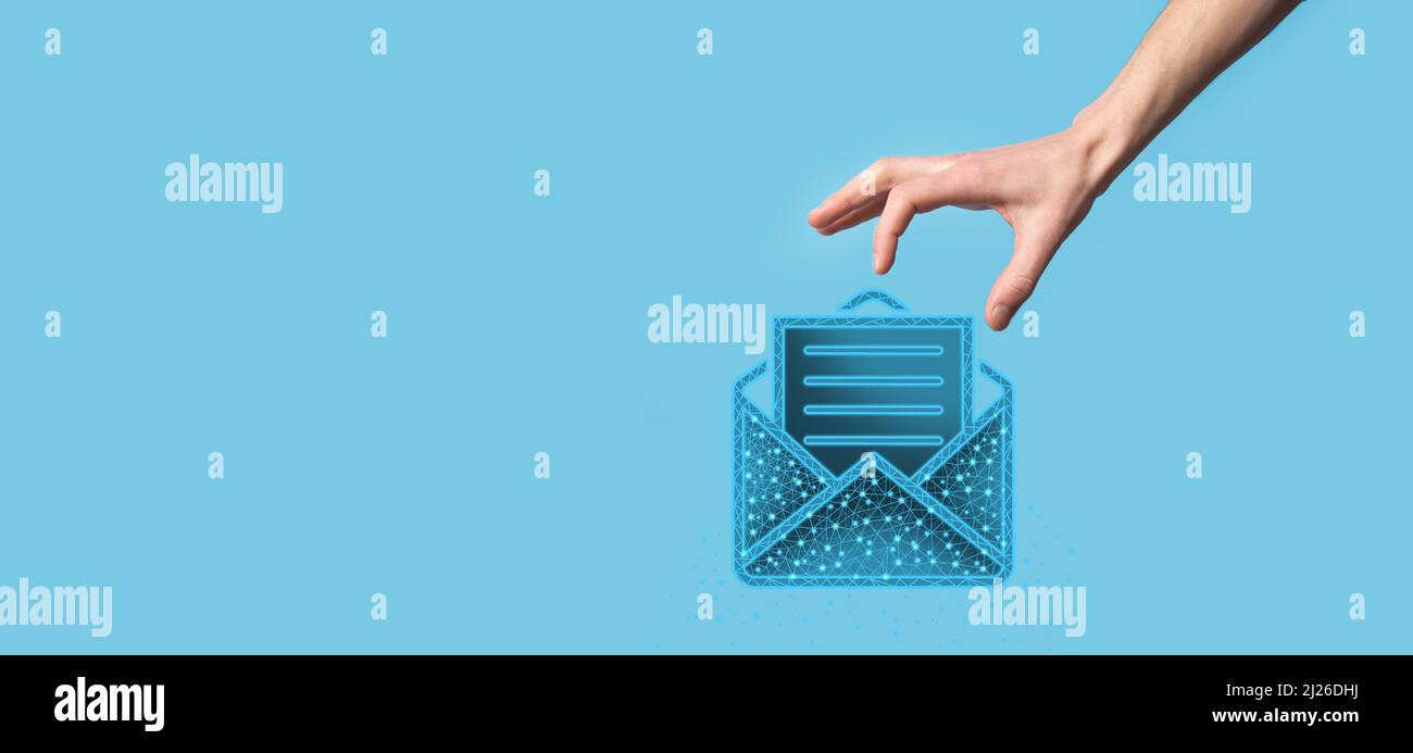 Businessman hand holding letter icon,email icons.Contact us by ...