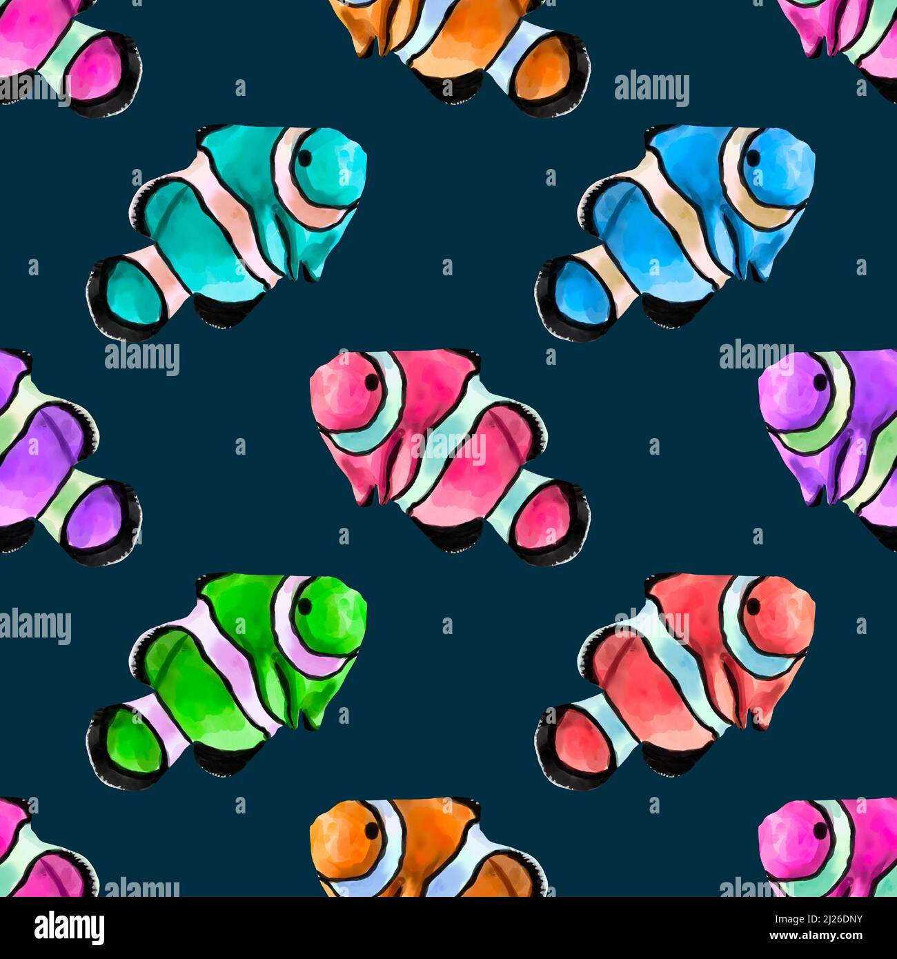 Watercolor Bright neon fish. Clownfish. variegated bright fish Stock ...