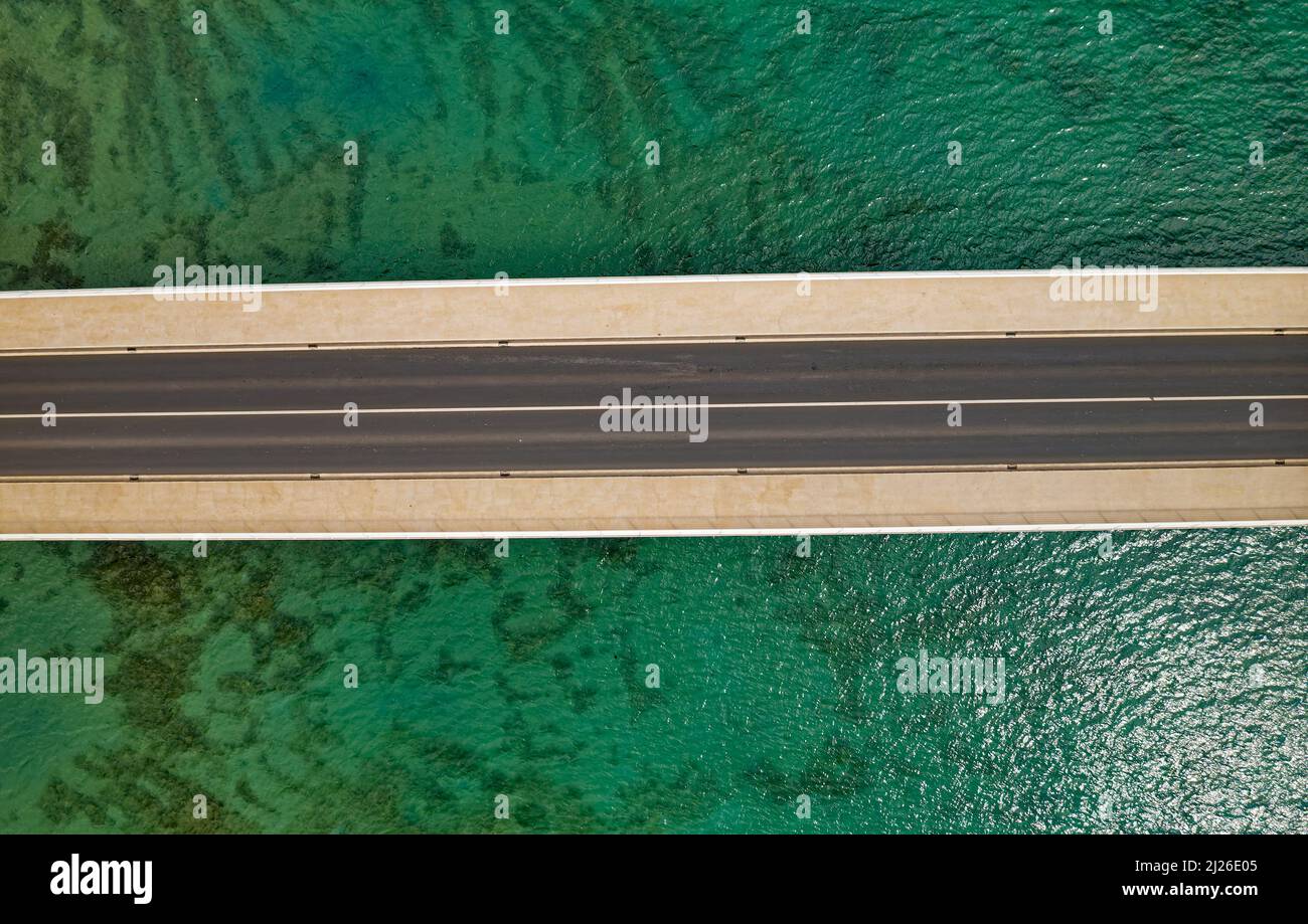 Aerial top view of a long bridge above a sea Stock Photo - Alamy