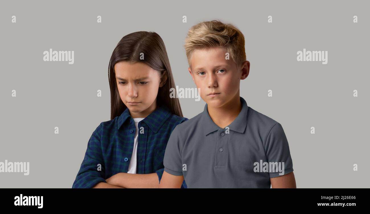 Negative Emotions Concept. Portrait Of Upset Preteen Children Posing ...