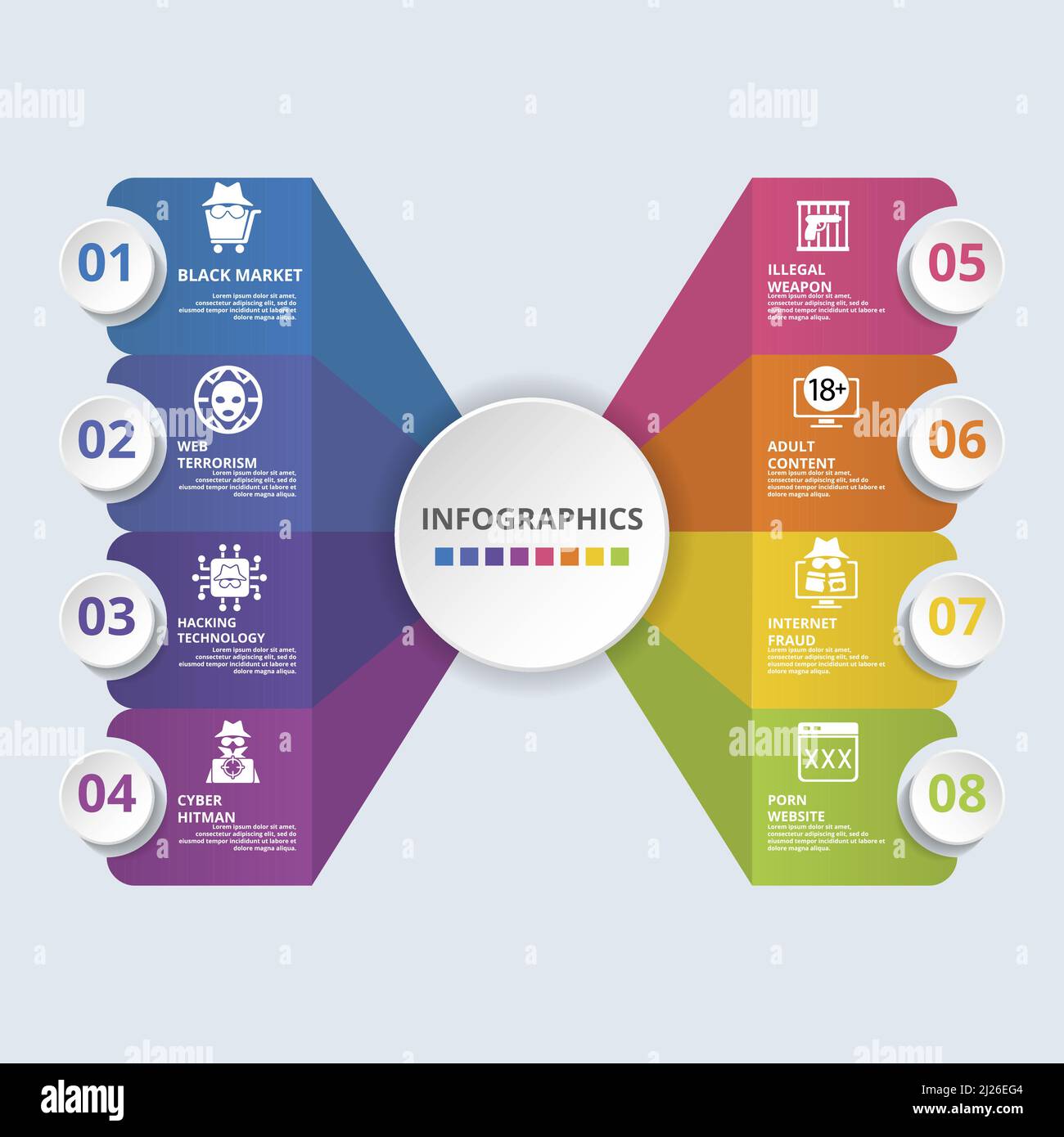 Infographic Banned Internet icons vector illustration. 8 colored steps ...