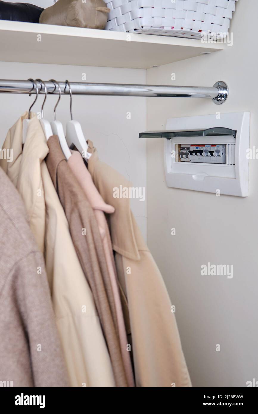 Automatic fusein a home electrical panel in the closet with clothes ...