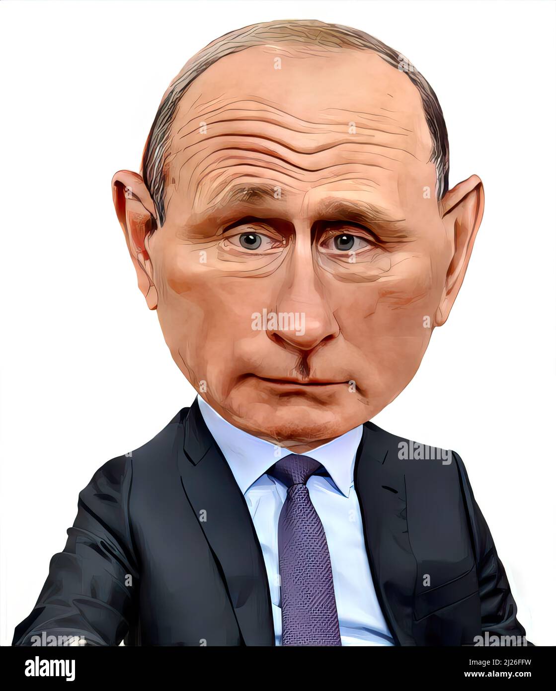Russian president Vladimir Putin, caricature face, intrigued ...