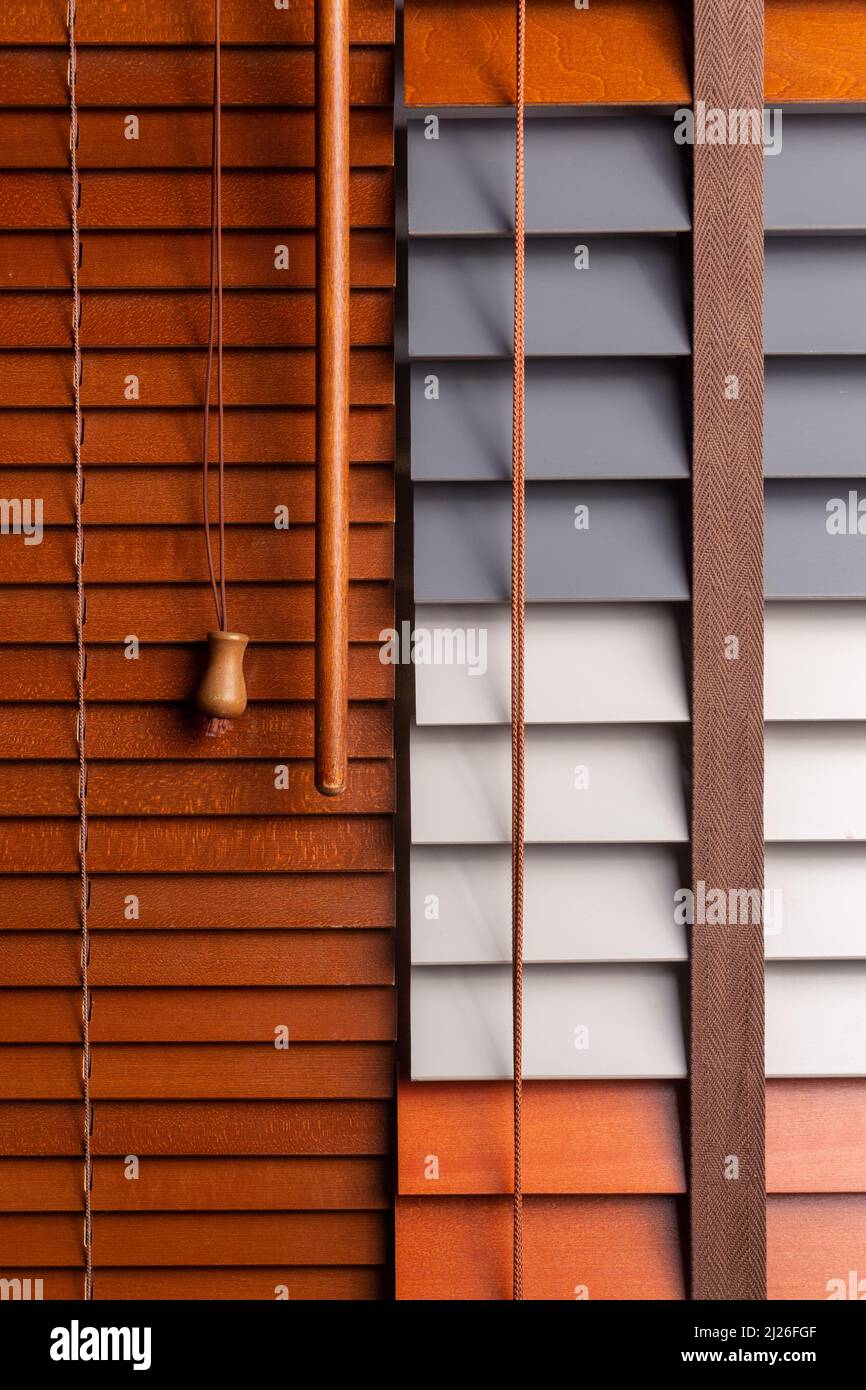 Wooden jalousie as a background. Wooden shutters on the window in the ...