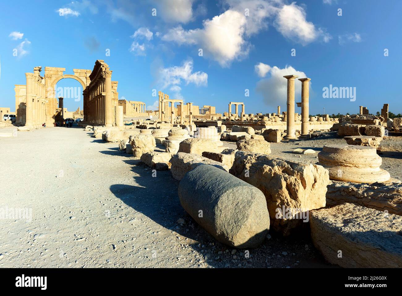 Syria. The ancient city of Palmyra. Great colonnade and monumental arch ...