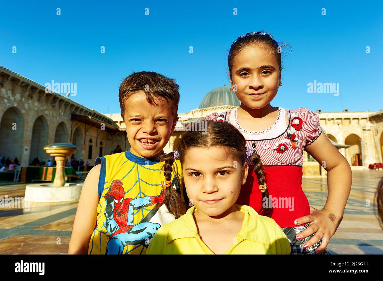 Syria. Aleppo. Smiling children at the mosque Stock Photo - Alamy