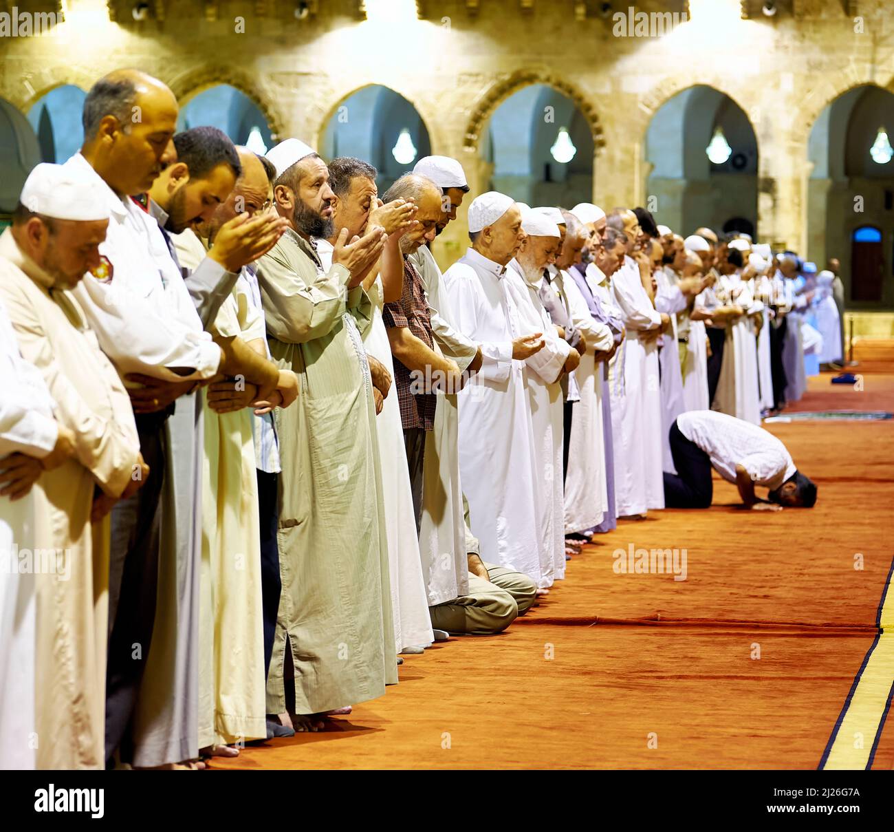 Syria. Akeppo. Men praying in the mosque Stock Photo - Alamy