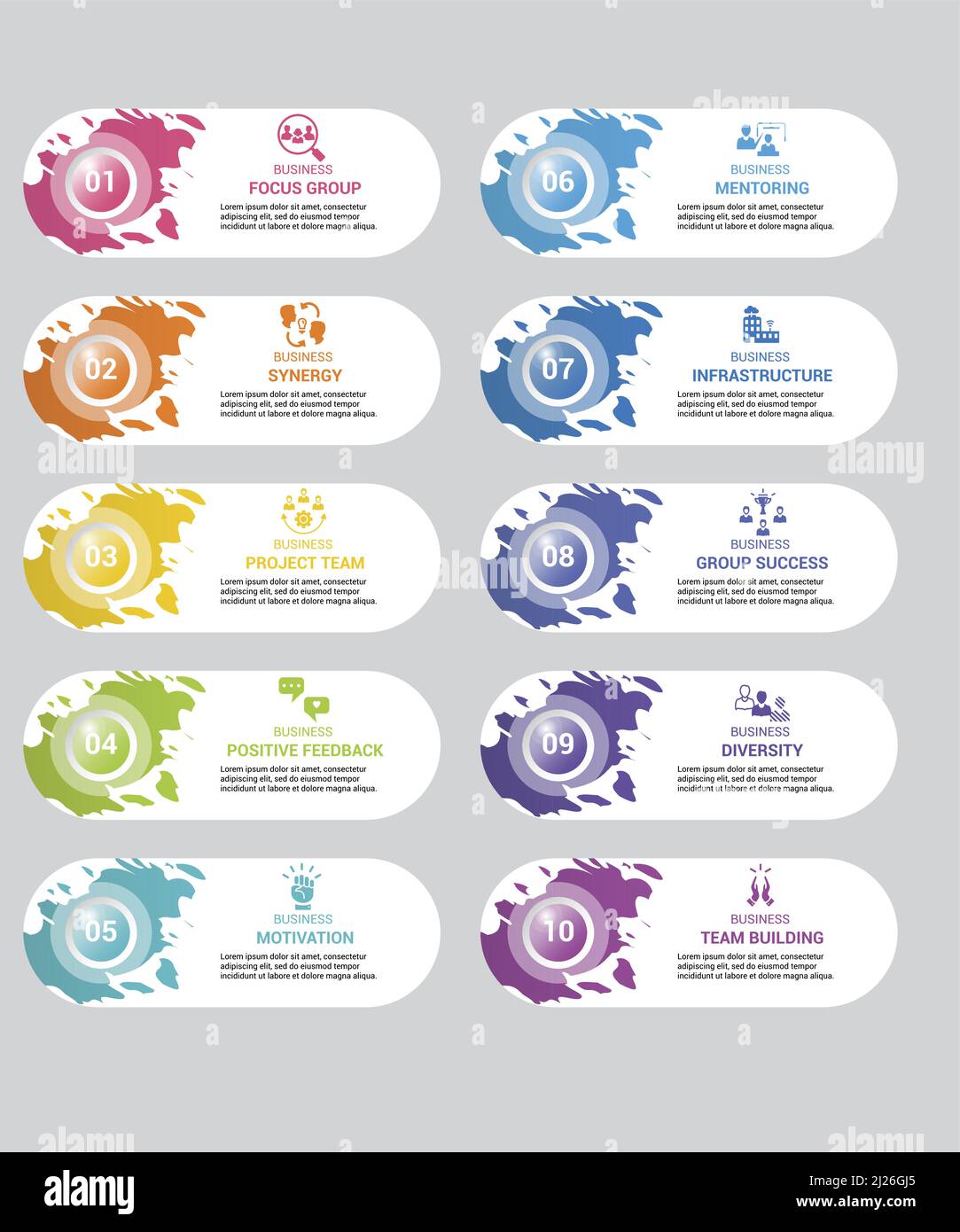 Infographic Team Building icons vector illustration. 10 colored steps ...