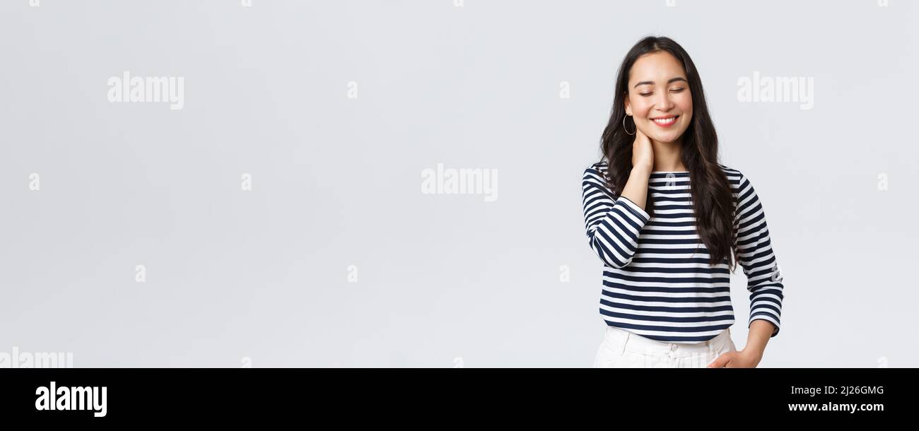 Lifestyle, people emotions and casual concept. Joyful beautiful asian ...