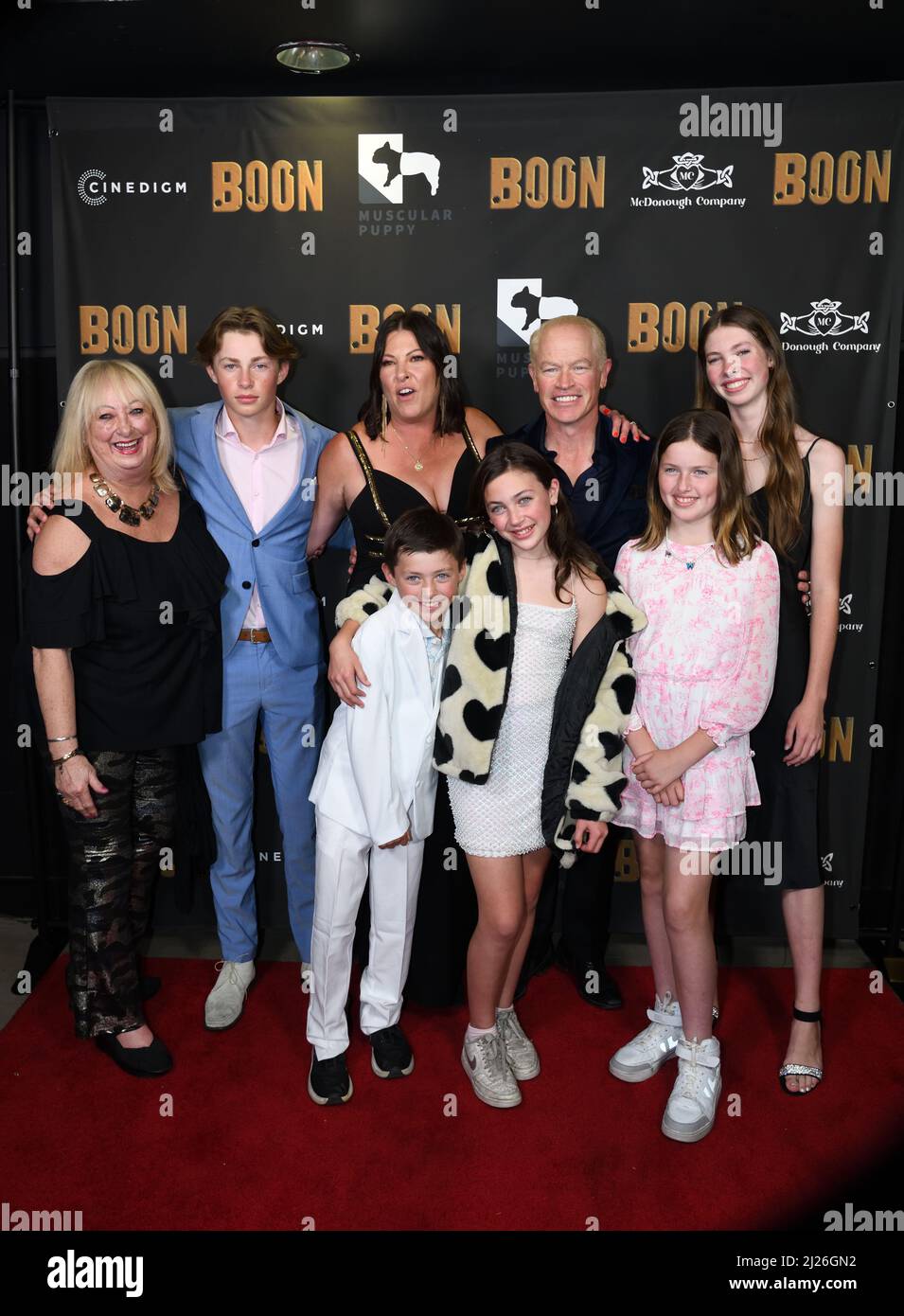 Neal McDonough and his family arrive at the Boon Premiere at the ...