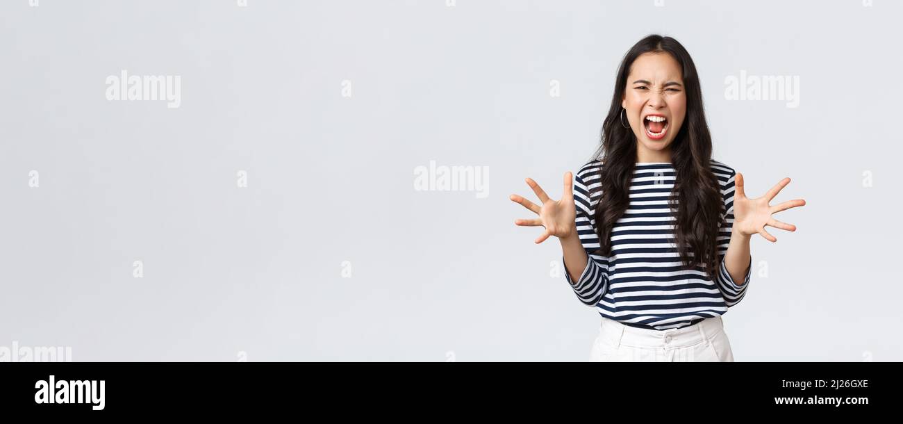 Lifestyle, people emotions and casual concept. Mad distressed asian ...