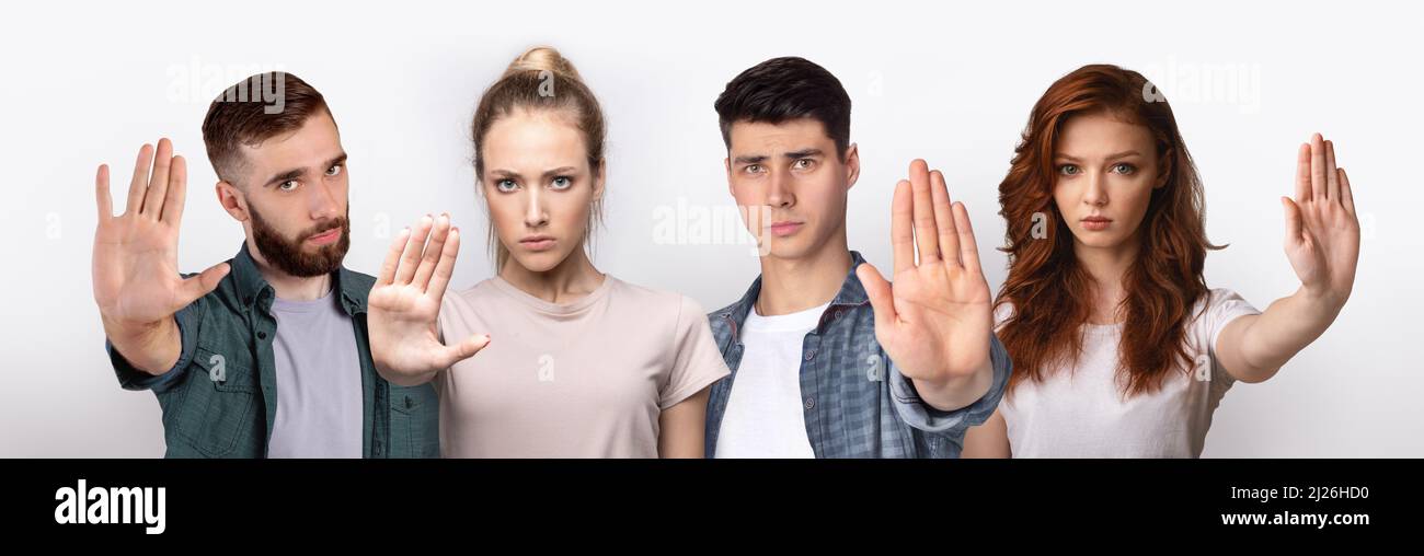 No Discrimination Concept. Young Men And Women Showing Stop Gesture At ...