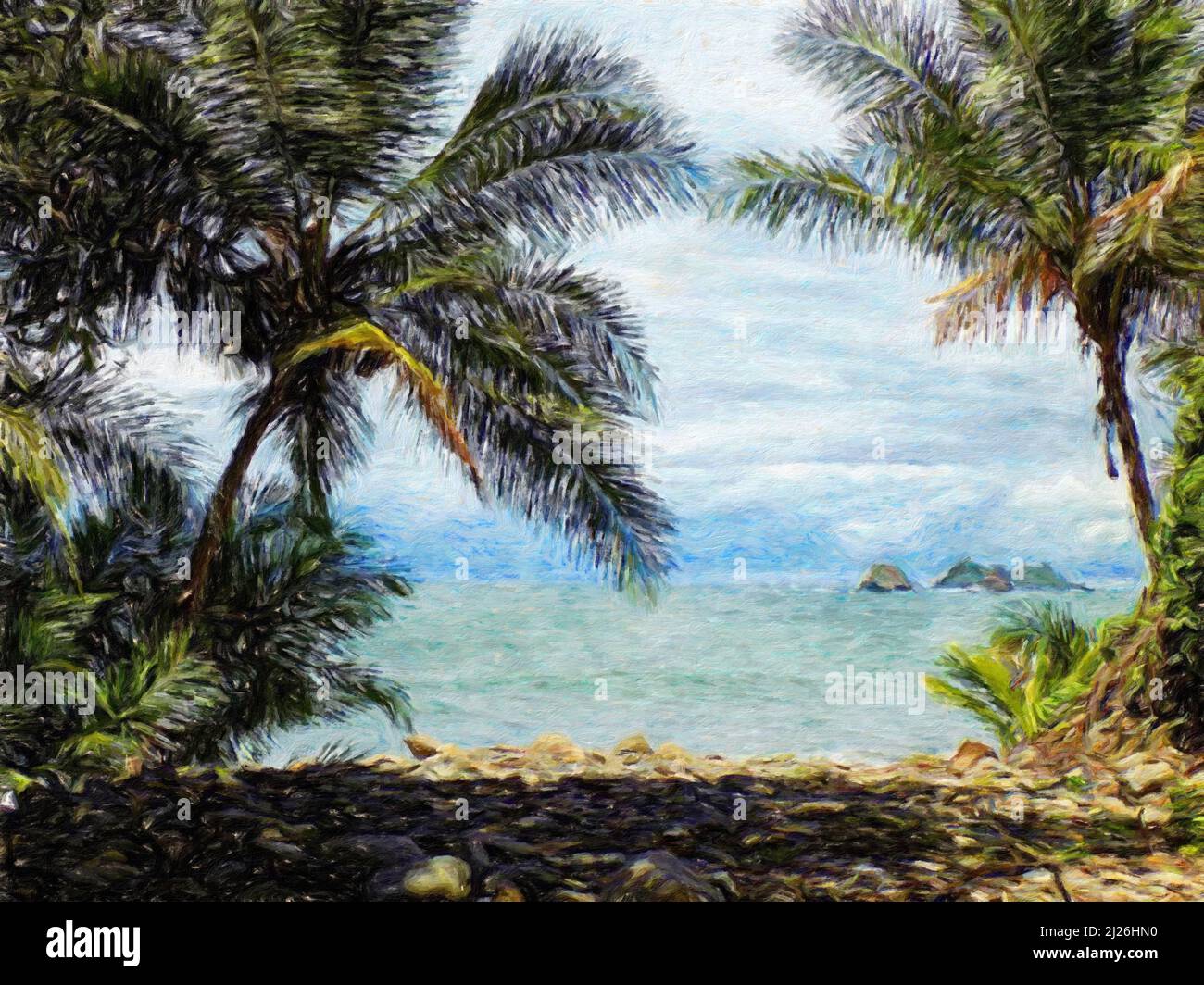 Watercolor and oil painting nature landscape, famous travel and ...