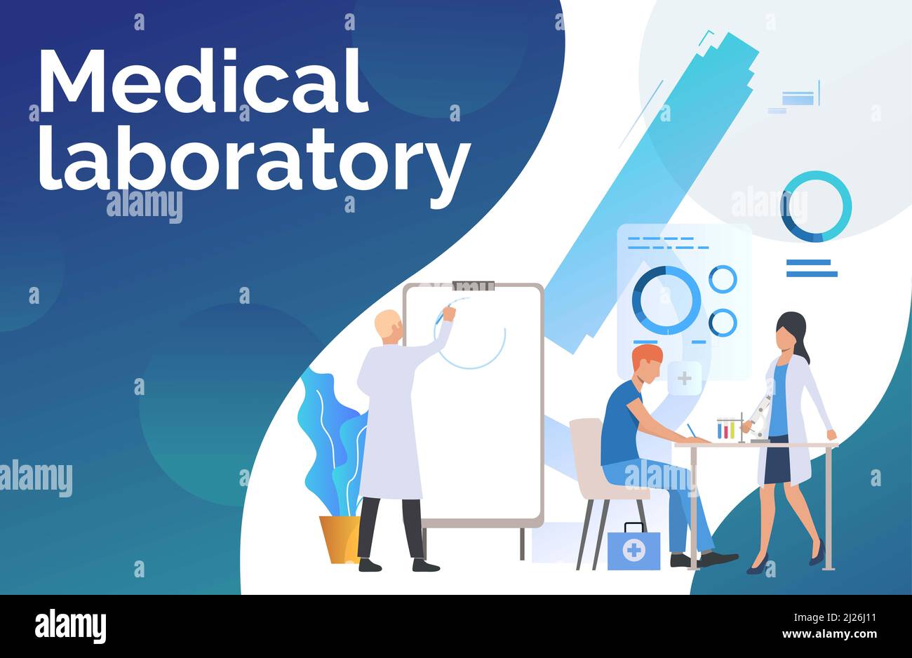 Laboratory workers drawing graphs and working with tubes vector ...