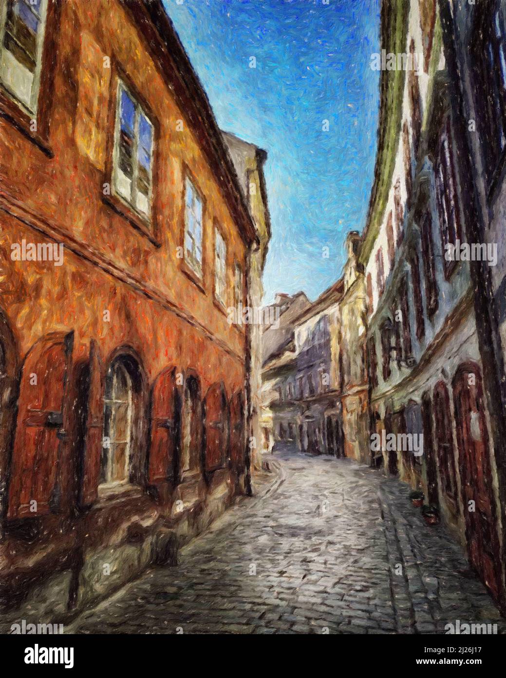Digital painting modern artistic artwork, Prague Czechia, drawing in ...