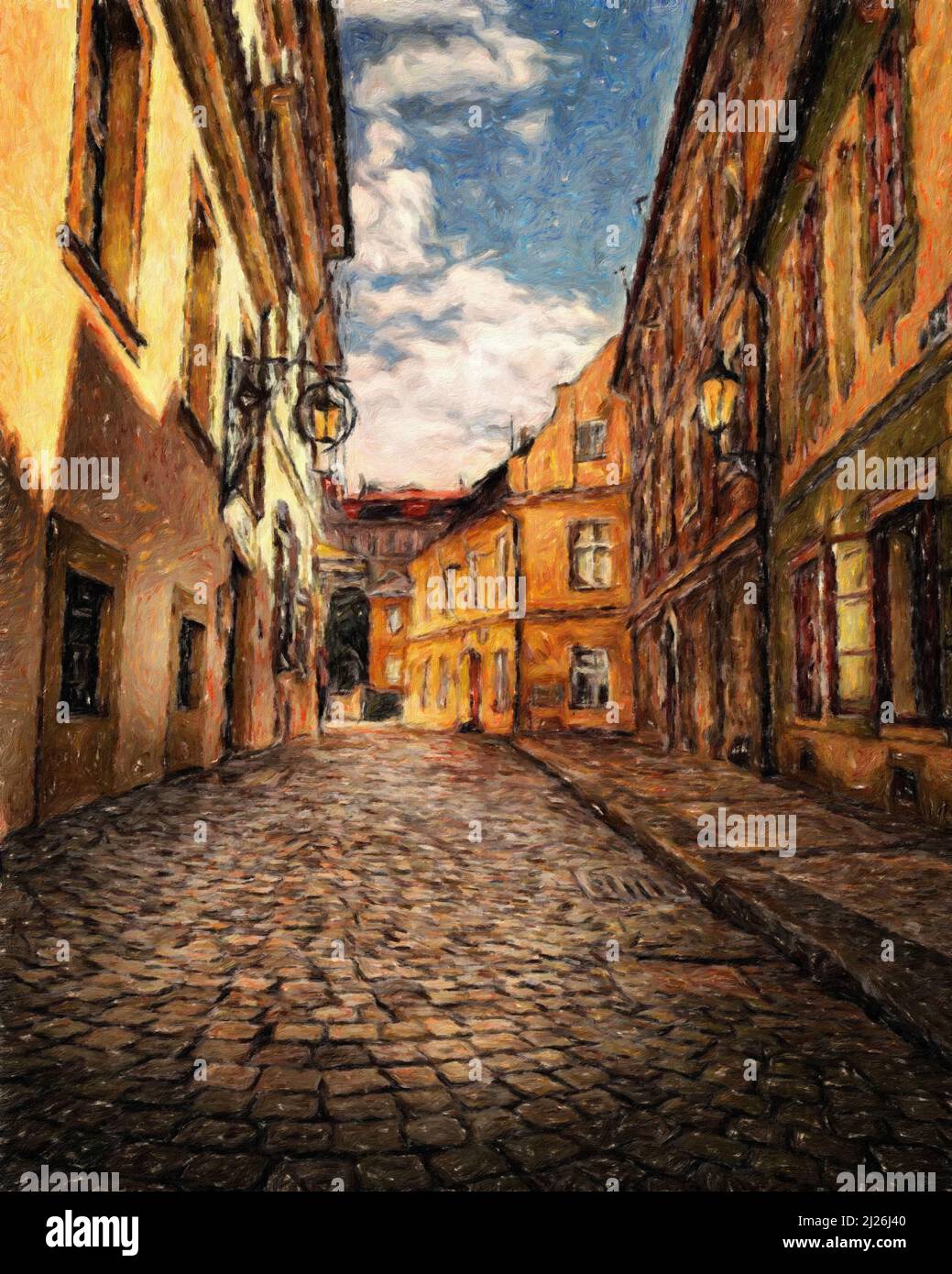 Digital painting modern artistic artwork, Prague Czechia, drawing in ...