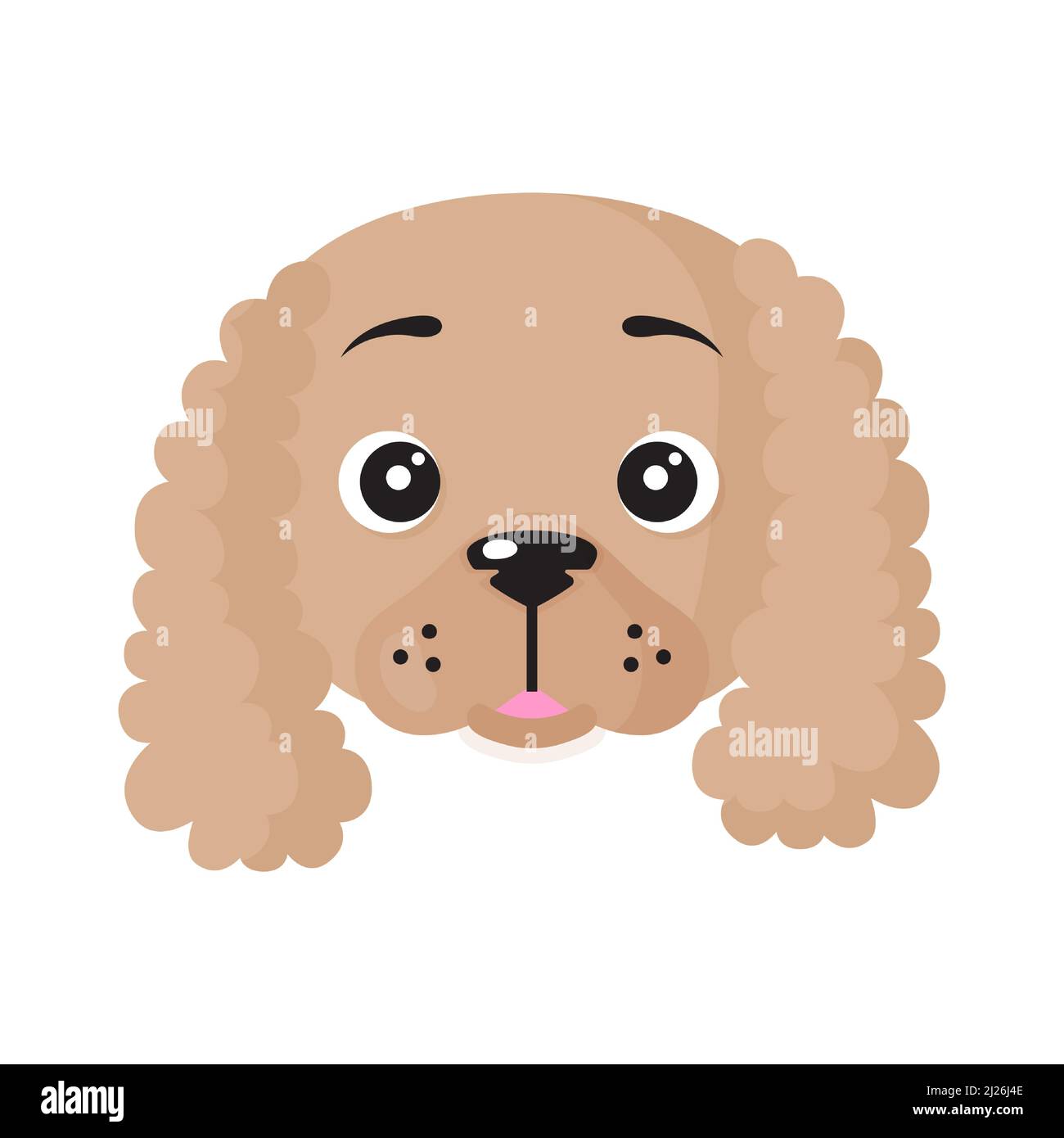 Vector cartoon dog face of American cocker spaniel breed. Puppy, pets ...