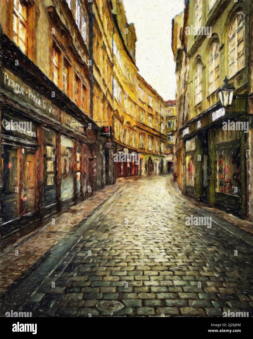Digital painting modern artistic artwork, Prague Czechia, drawing in ...