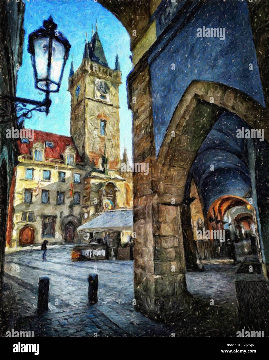 Digital painting modern artistic artwork, Prague Czechia, drawing in ...