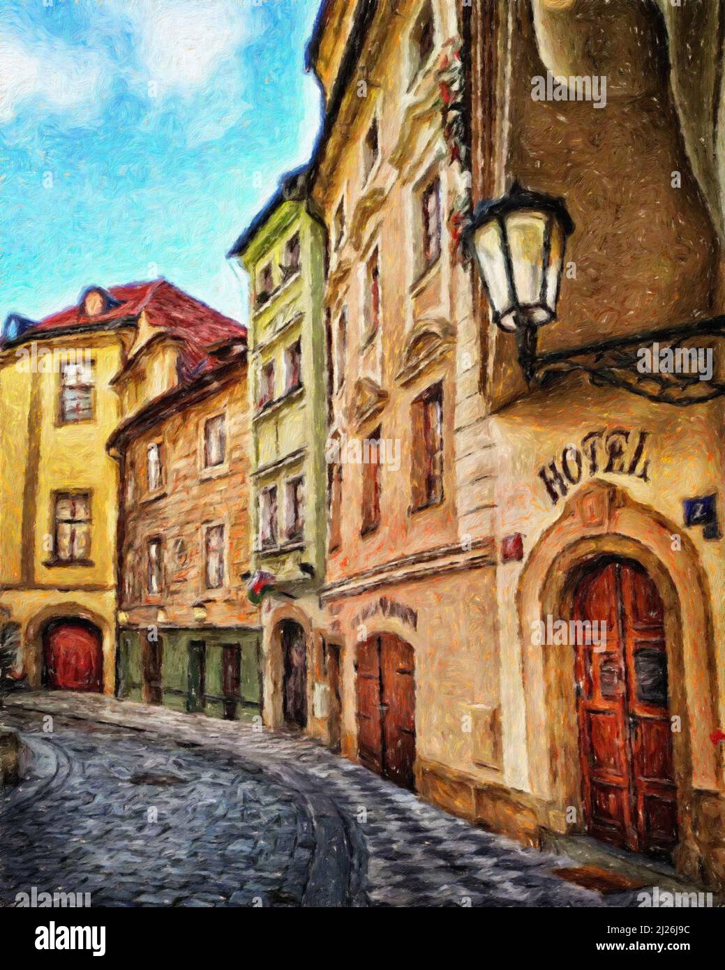 Digital painting modern artistic artwork, Prague Czechia, drawing in ...