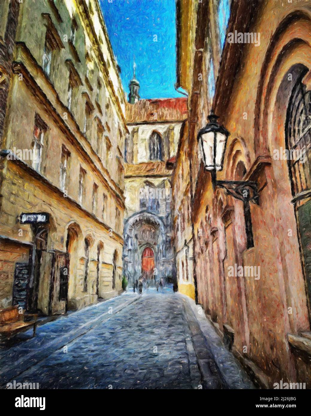 Digital painting modern artistic artwork, Prague Czechia, drawing in ...