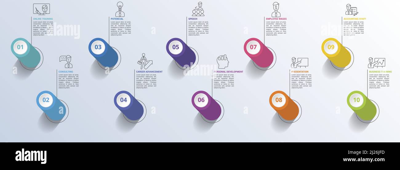 Infographic Business Training icons vector illustration. 10 colored ...