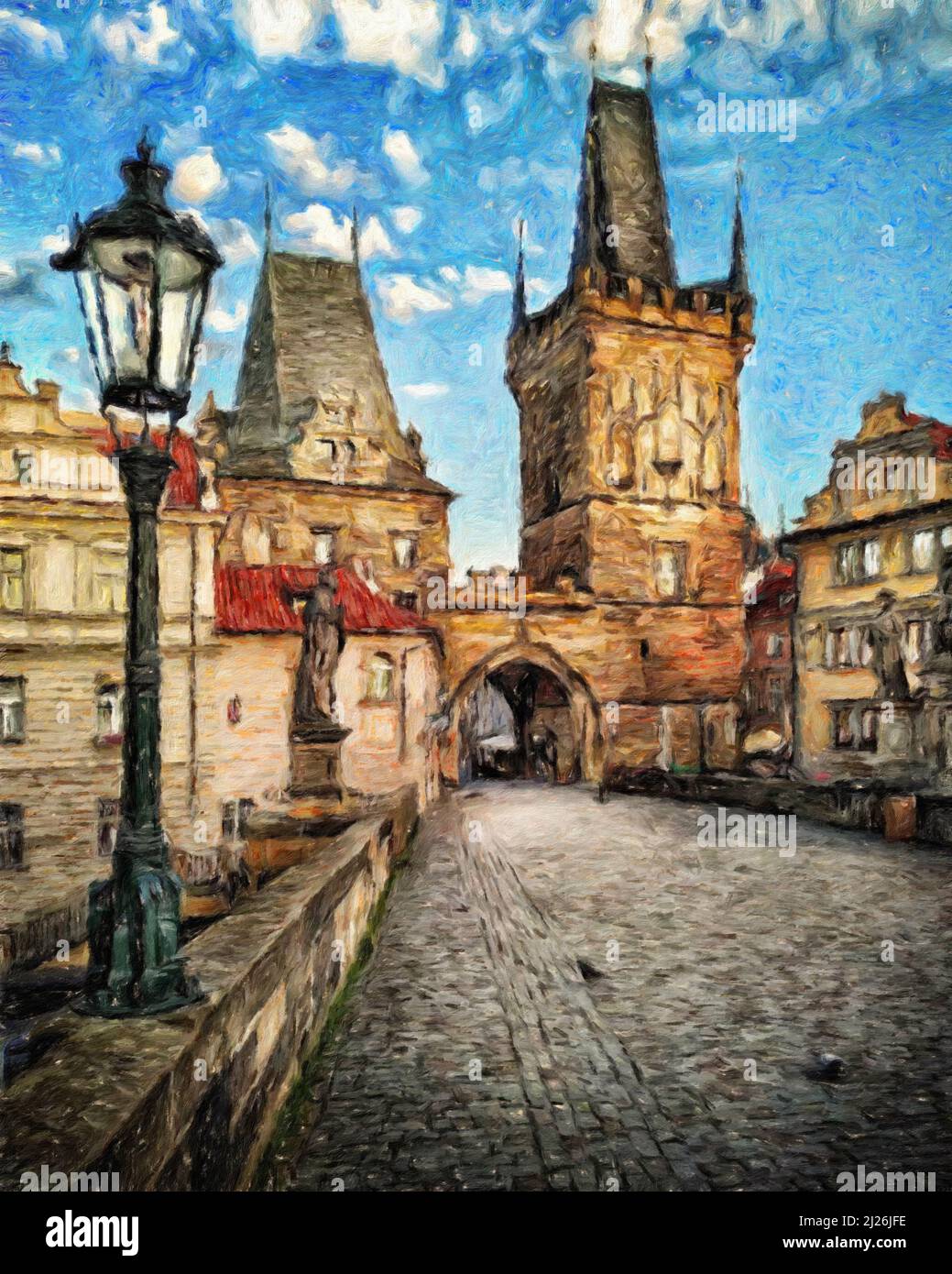 Digital painting modern artistic artwork, Prague Czechia, drawing in ...
