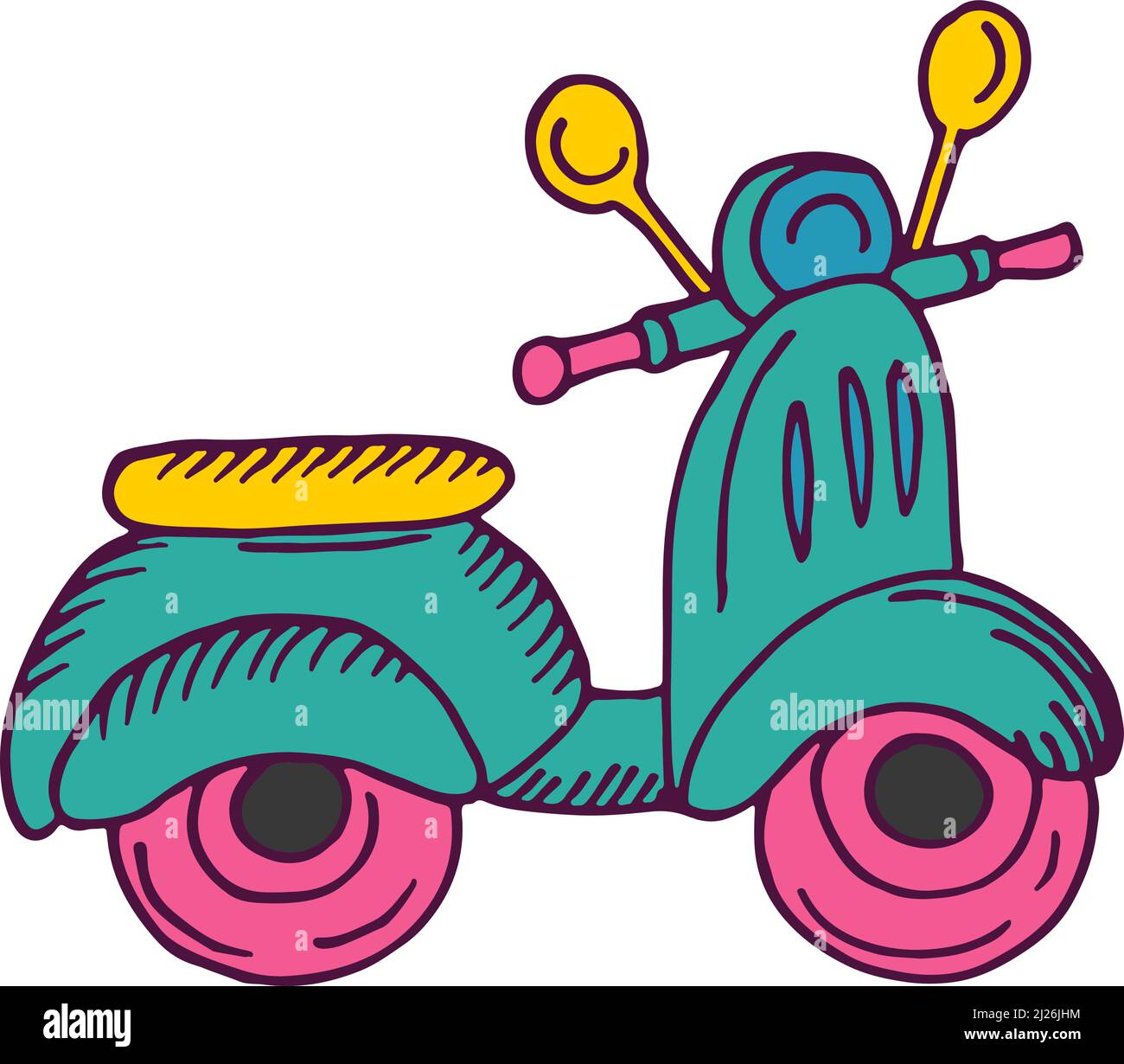 Cute motorbike in hand drawn style. Colorful scooter Stock Vector Image ...