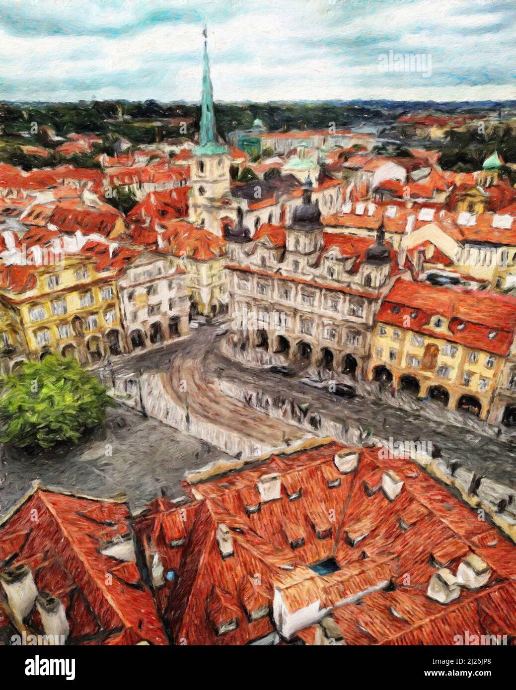 Digital painting modern artistic artwork, Prague Czechia, drawing in ...