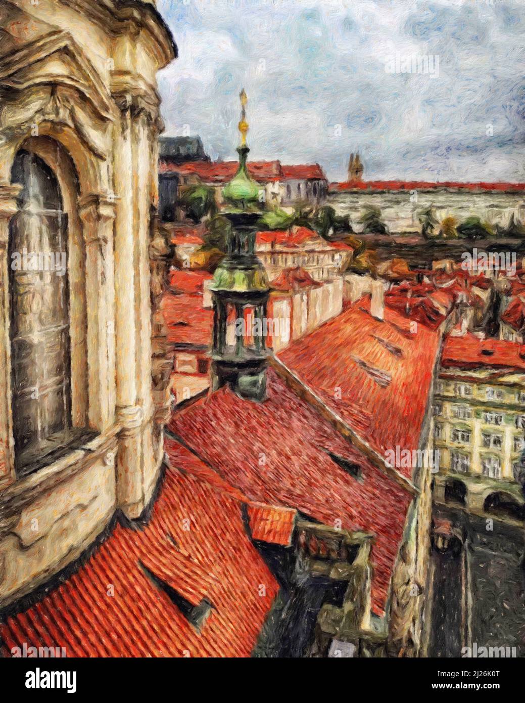 Digital painting modern artistic artwork, Prague Czechia, drawing in ...