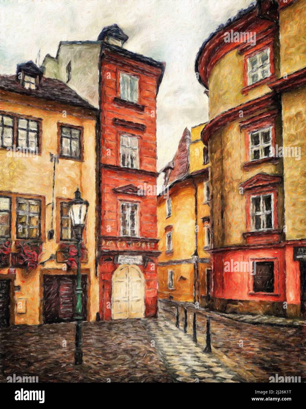 Digital painting modern artistic artwork, Prague Czechia, drawing in ...