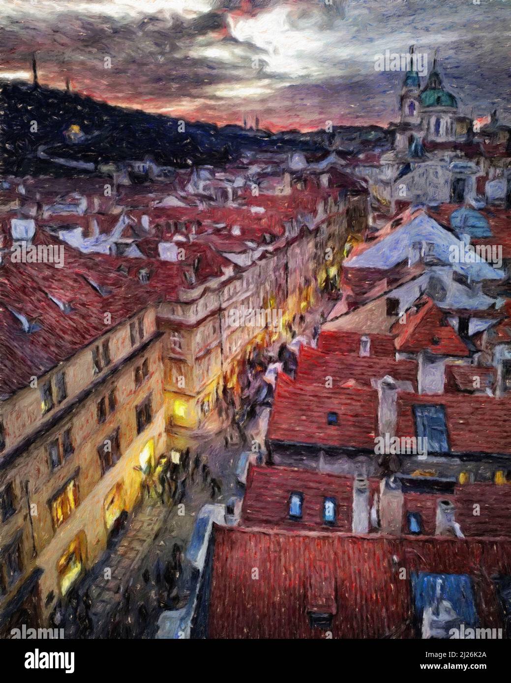 Digital painting modern artistic artwork, Prague Czechia, drawing in ...