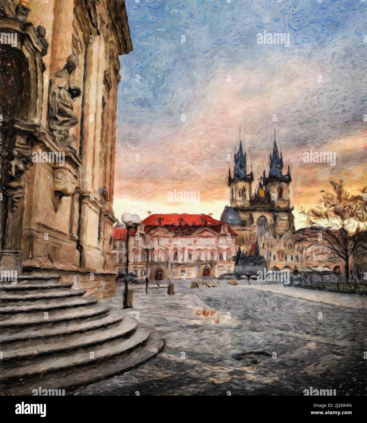 Digital painting modern artistic artwork, Prague Czechia, drawing in ...