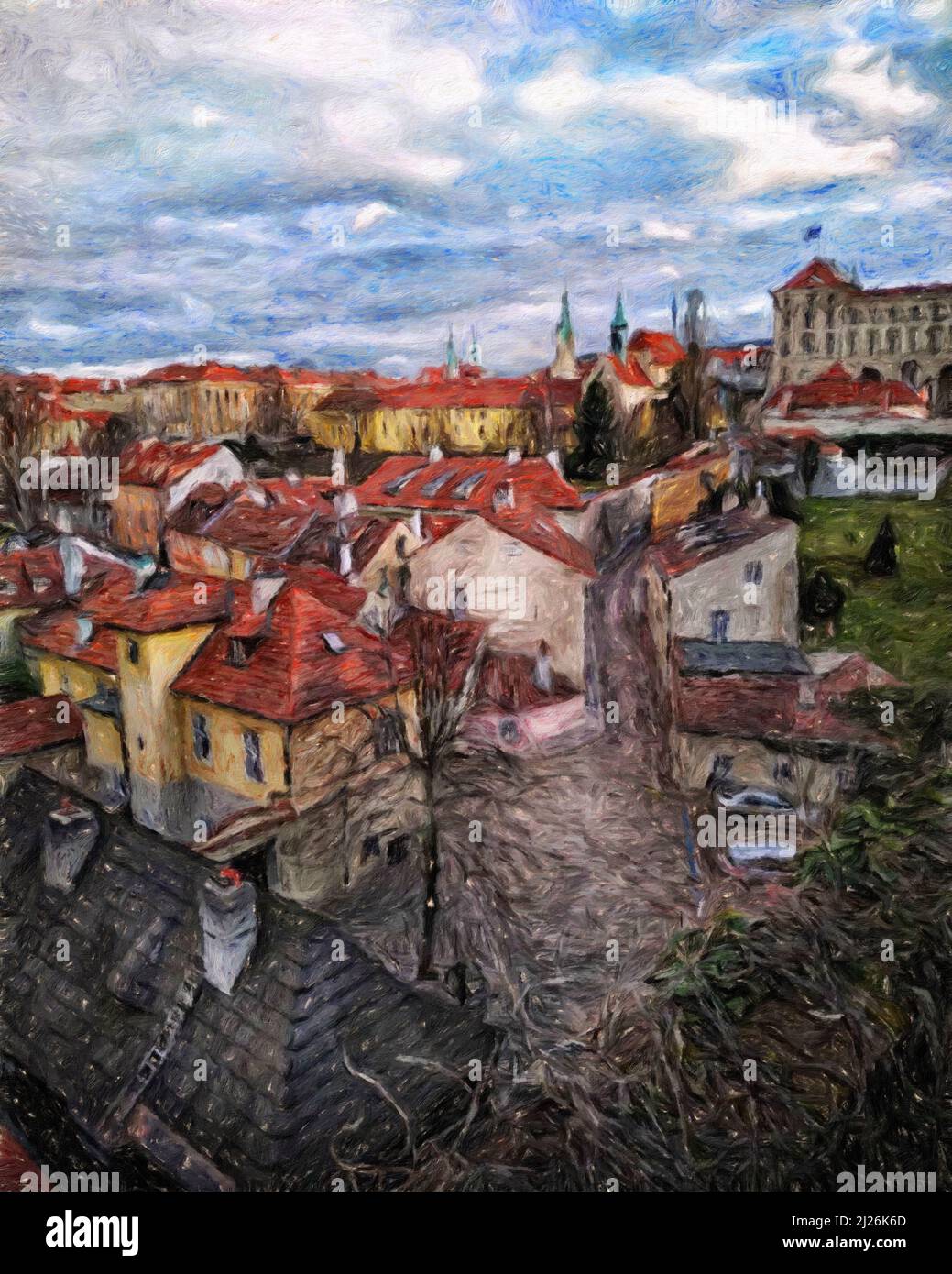 Digital painting modern artistic artwork, Prague Czechia, drawing in ...